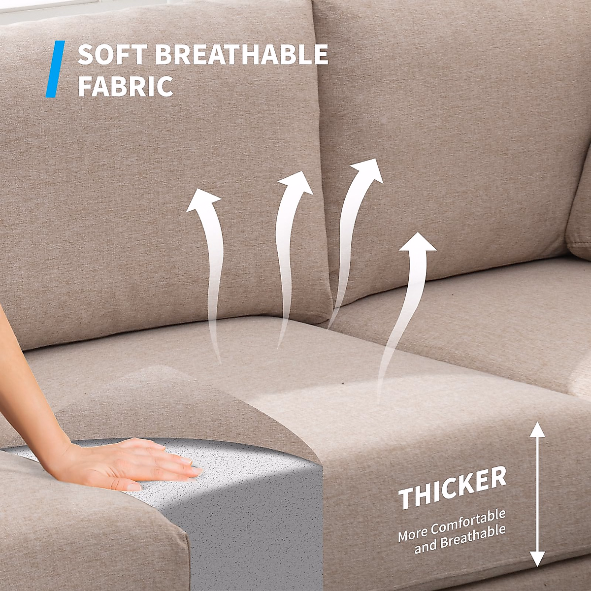 Mjkone 107" Modern Linen Sectional L-Shaped Couch, Convertible L Shaped Sofa with 2 Cushions, Oversized 5 Seat Corner Sofa Couch Set with Sturdy Legs for Living Room Apartment - Beige