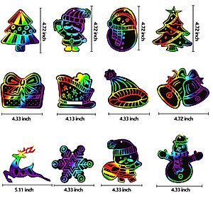 Max Fun Christmas Crafts Scratch Art for Kids, 48PCS Magic Rainbow Scratch Off Paper Cards, Christmas Ornaments Hanging Art for Kids Party Favors Supplies, Stocking Stuffers Educational Toys