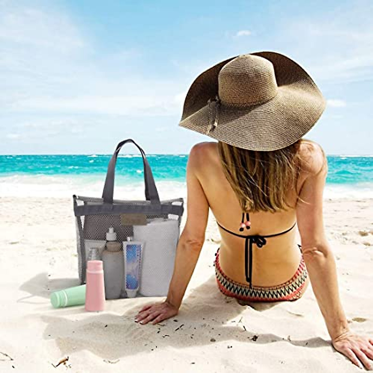 Mesh Shower Bag， 10.2x9.9'' Mesh Shower Caddy Quick Dry Shower Bag Portable Shower Tote Hanging Toiletry Bath Organizer Travel Mesh Beach Bags with Zipper & 2 Pockets for Gym, Travel, Camp, Beach