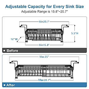 iSPECLE Sink Dish Drying Rack - Over Sink Dish Rack, in Sink or on Counter Dish Drainer, Sink Drying Rack with Removable Cutlery Holder Large Capacity, Black