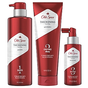 Old Spice Hair Thickening Bundle For Men, Biotin Shampoo, Vitamin C Conditioner, and Castor Oil Treatment