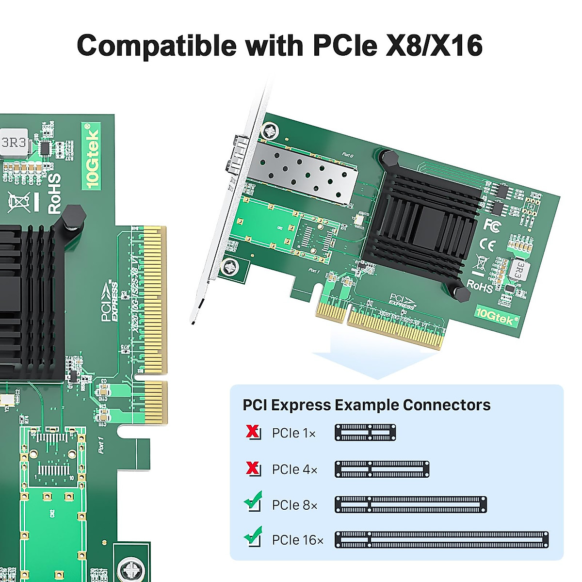 Alwong 10 Gigabit Network Card, with Intel 82599EN Controller, Single SFP+ Port, Ethernet LAN Adapter Support Windows Server/Linux/VMware, Equivalent to Intel X520-DA1 (Intel E10G42BTDA)