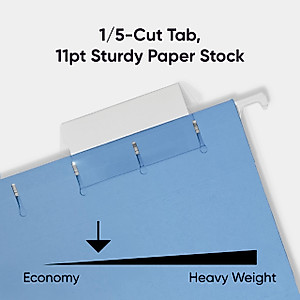 Smead Standard Hanging File Folders, 25 Count, Blue, 1/5-Cut Adjustable Tabs, Letter Size (64060)