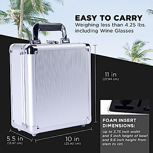 FlyWithWine Portable Aluminum Framed Wine Glass Carrying Case With Custom Wine Glass Fit Foam Inserts (Glasses Not Included)