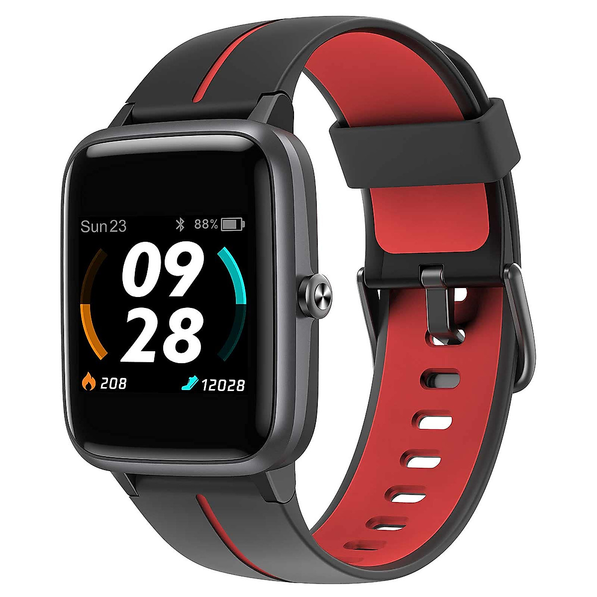 Smart Watch, Built-in GPS Fitness Tracker with All-Day Heart Rate and Activity Tracking* Monitoring, Full Touch Screen Fitness Watch, 14 Sport Modes, 5ATM Waterproof Men and Women (Black + Red)