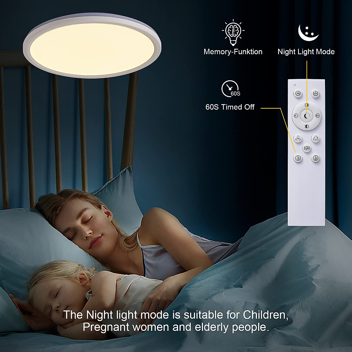 RGB Ceiling Light with Remote Control, 12 Inch Dimmable LED Flush Mount Ceiling Light, 24W RGB Color Changing Ambient Light, Modern Round Ultra-Thin Ceiling Lamp for Bedroom Kid Room Party, White