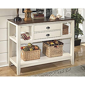 Signature Design by Ashley Whitesburg Cottage Dining Room Server with 2 Storage, Brown & White