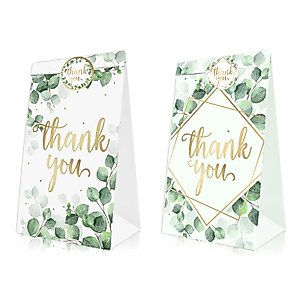 Levfla 24Pack Eucalyptus Greenery Spring Thank You Candy Bags with Stickers Sage Green Goodie Bags Neutral Baby Shower Bridal Shower Gift Paper Sack B-day Party Favor Ideas Decoration