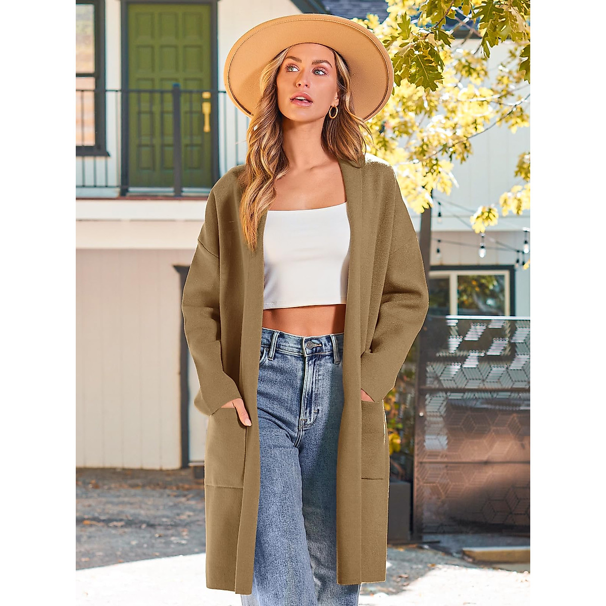 LILLUSORY Women's Oversized Long Cardigan Sweaters 2024 Fall Trendy Coatigan Jackets Knit Business Casual Outfits Camel