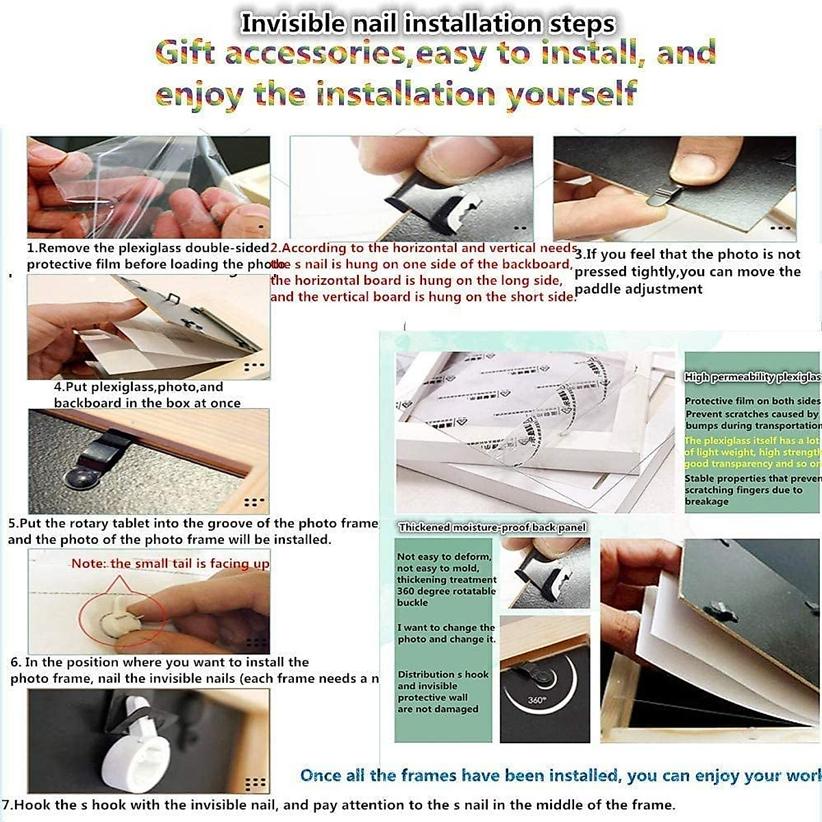 VALKEM 24 Frames Large Multi Picture Photo Frames Wall Set Simple Black White Photo Frame Wall Set Modern Blue Mediterranean Photo Wall Wall Gallery Kit Red Pink Photo Collage Frame (Color : White an