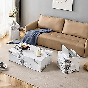Maotifeys White Marble Coffee Table for Living Room Rectangular Faux Marble Center Table Modern Elegant Wooden Cocktail Table for Home Office -Fully Assembled