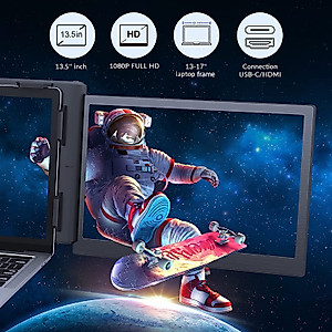 FICIHP 13.3" Laptop Screen Extender for M1 MacBook One Cable Plug&Play, Cooling System Triple Portable Monitor for Laptop with USB C HDMI, Monitor Attachment for Laptop Frame 13-16 inch Mac/Android