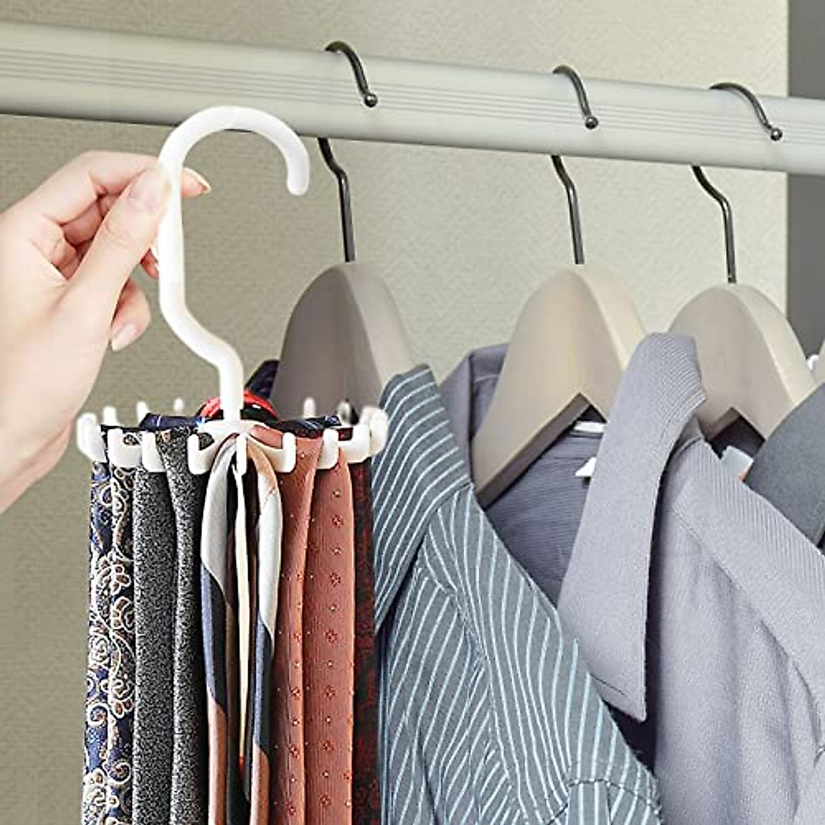 DEFUTAY Belt Hanger Scarf Tie Rack Holder Hook, 2 PCS Hangers for Closet,360 Degree Rotating Closet Clothes Hangers with 20 Claws for Hanging, Scarf,Hats, Towels,Bags, Shoes,Ties