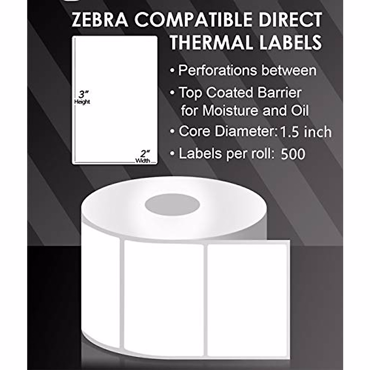 Hycodest Thermal Label 3x2 inch Sticker Direct Thermal Labels Self-Adhesive Thermal Paper Roll 500 pcs, White