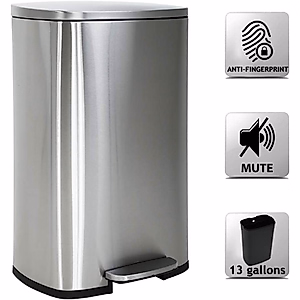Dkelincs 13 Gallon Trash Can Stainless Steel Automatic Motion Sensor Kitchen Trash Can High-Capacity Touch Free Garbage Can with Lid for Bathroom Bedroom Home Office, 50 Liter,SS