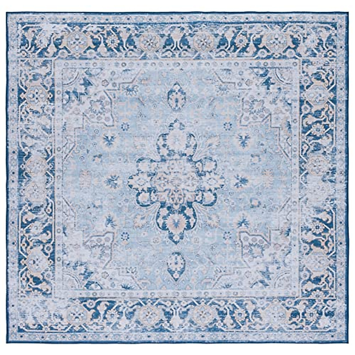 SAFAVIEH Tucson Collection Area Rug - 6' Square, Light Blue & Navy, Persian Design, Non-Shedding Machine Washable & Slip Resistant Ideal for High Traffic Areas in Living Room, Bedroom (TSN147M)