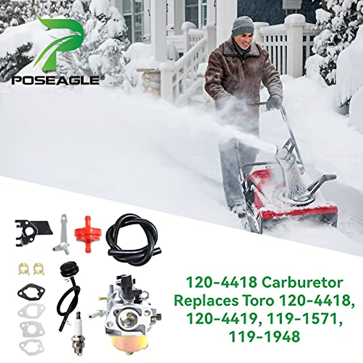 POSEAGLE 120-4418 Carburetor Replaces Toro 120-4419, 119-1571, 119-1948 for Toro Power Clear 621, 621R, 621E, 621ZR, 621ZE, 621QZR, 621QZE, Quick Clear Ccr6053, Ccr6053R, Ccr6053Es Snow Blowers