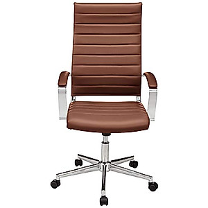 Amazon Basics High-Back Executive Swivel Office Desk Chair with Ribbed Puresoft Upholstery - Brick Red, Lumbar Support, Modern Style