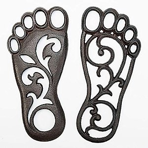 Sungmor Heavy Duty Cast Iron Stepping Mat - Retro Style Left & Right Footprint Front Door Mat Ground Decor - Outdoor Garden Lawn Panel Decorative Stepping Metal Stone - 11.8x5.5Inch & 1 Pair Pack
