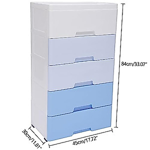 Plastic Drawers Storage Cart Mobile Cabinet with Casters, 5 Drawer Stackable Vertical Clothes Storage Tower Tall Chest Closet, Large Containers Organizer Unit (12"D x 18"W x 33"H - Blue)