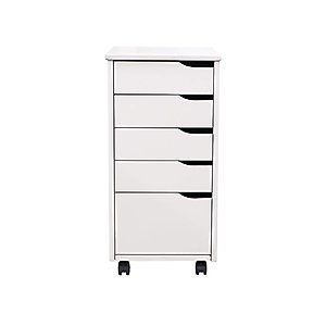Adeptus Original Roll Cart Connect Solid Wood, 4+1 Drawer Narrow Drawers Roll Carts, White