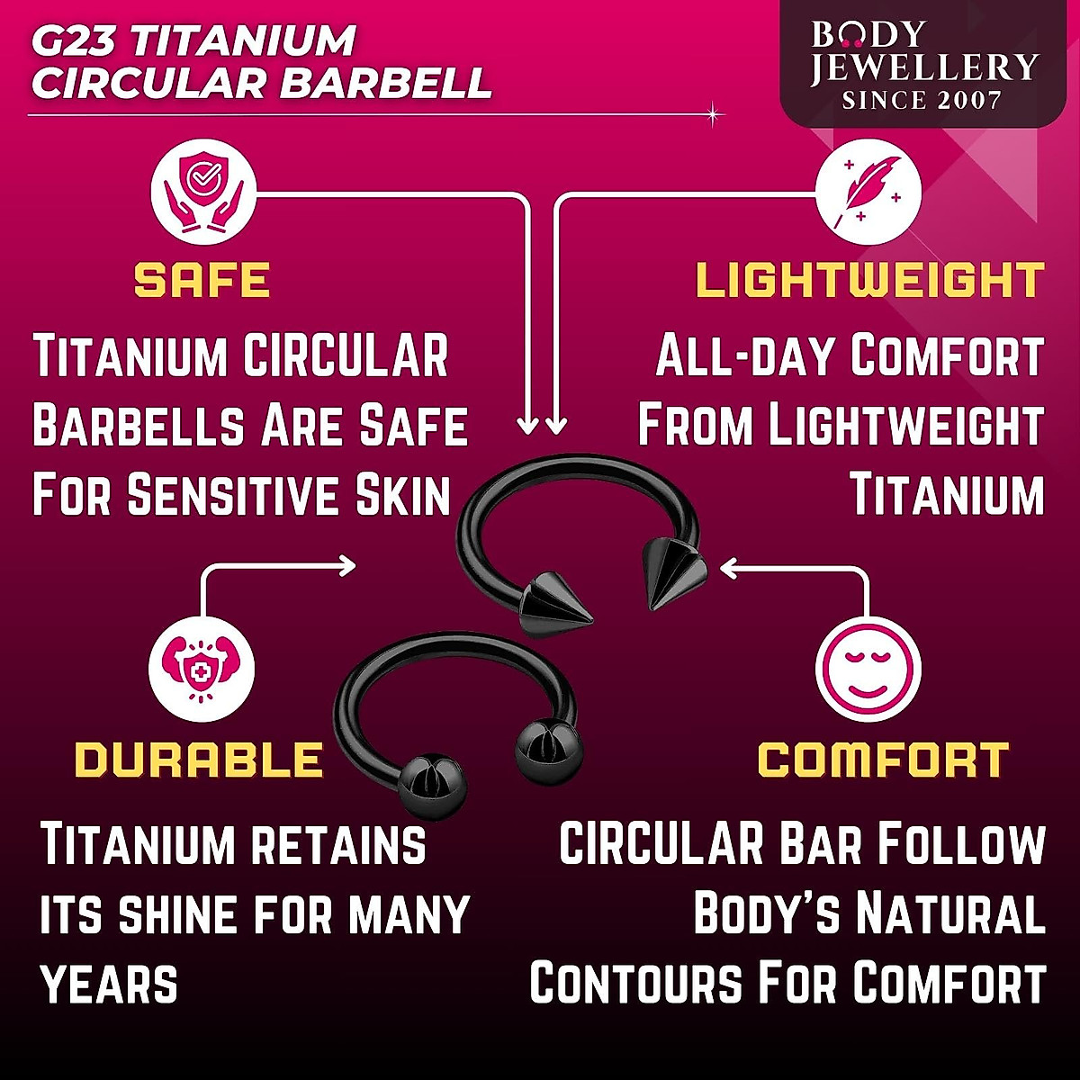 bodyjewellery 2pcs 16g 8mm circular barbell Titanium septum snake nose bite cartilage ring eyebrow ear tragus lip helix B2QCN - Pick color (Black)