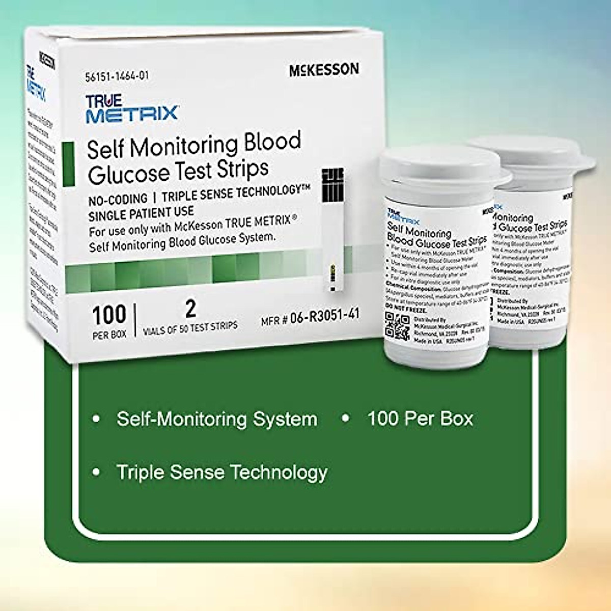 McKesson 06-R3051-41 True Metrix Self Monitoring Blood Glucose Test Strip, Box of 100