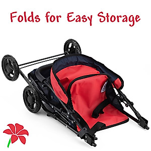 Hushlily® Tandem Double Doll Stroller with Adjustable Canopy & Basket, Foldable, with Smooth Rolling Wheels (Red & Blue)