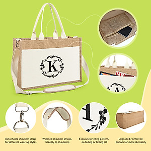 Birthday Gifts for Women Mothers Day Gifts for Mom Wife Grandma Daughter Sister Bridesmaid Initial Jute Tote Bag and Makeup Bag C