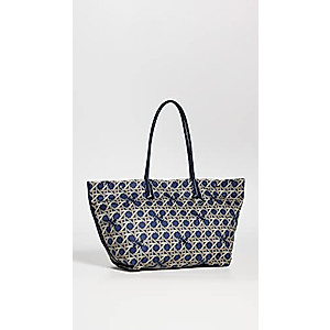 Tory Burch Women's Canvas Basketweave Tote, Tory Navy Basketweave, Blue, Print, One Size
