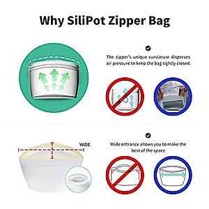 SiliPot Silicone Zipper Bag - Patented 3-Layered Zipper & 100% Platinum Silicone | Standing & Reusable Food Storage Container | Premium Kitchen Utensils (LIME 3P)