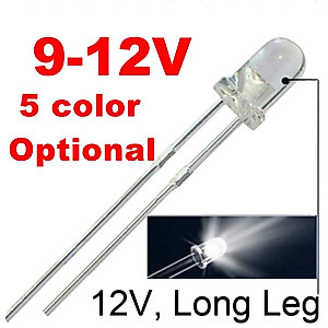 50pcs 12V 3mm White LED 9V Gauge Cluster Instrument Light Emitting diodes(White Blue Green Yellow red, Optional in Listing) 0.06 watts