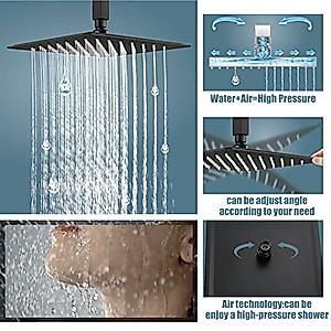 Aolemi 12 Inch Oil Rubbed Bronze Shower System Ceiling Mount Rain Shower Head with 3 Functions Hand-held Spray Bathroom Luxury Pressure Balance Rough-in Valve Shower Trim Kit Shower Faucet Combo Set