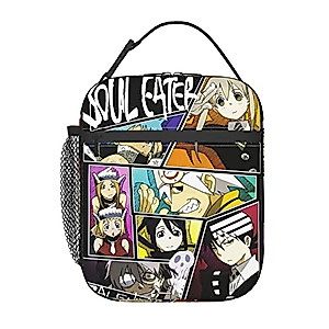 Anime Lunch Bag Soul Eater Pattern Waterproof Lunch Boxes Insulated Tote Meal Box Reusable Lunch Bags, Black, One Size