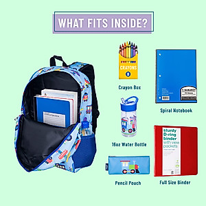 Wildkin Kids 16 Inch Backpack and Umbrella Bundle for On-The-Go Comfort (Trains, Planes & Trucks)