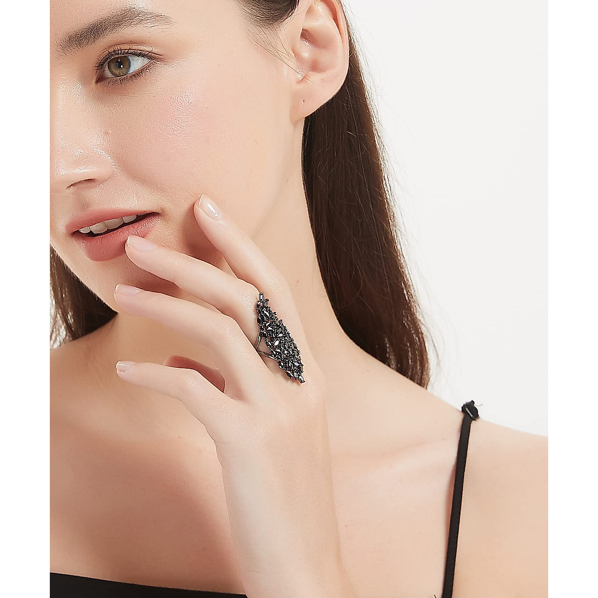 Women Black Cluster Cubic Zirconia Punk Statement Rings