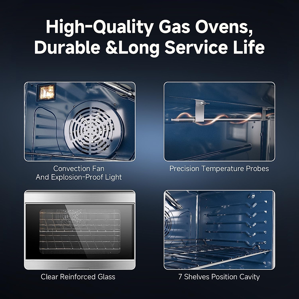 AAOBOSI 48 Inch Freestanding Gas Range Ovens with 7.0 cu.ft Large Capacity Double Convection Ovens, 6 Sealed Burners Plus Iron Grill Burner, Stainless Steel Gas Range Stove with NG/LPG Convertible