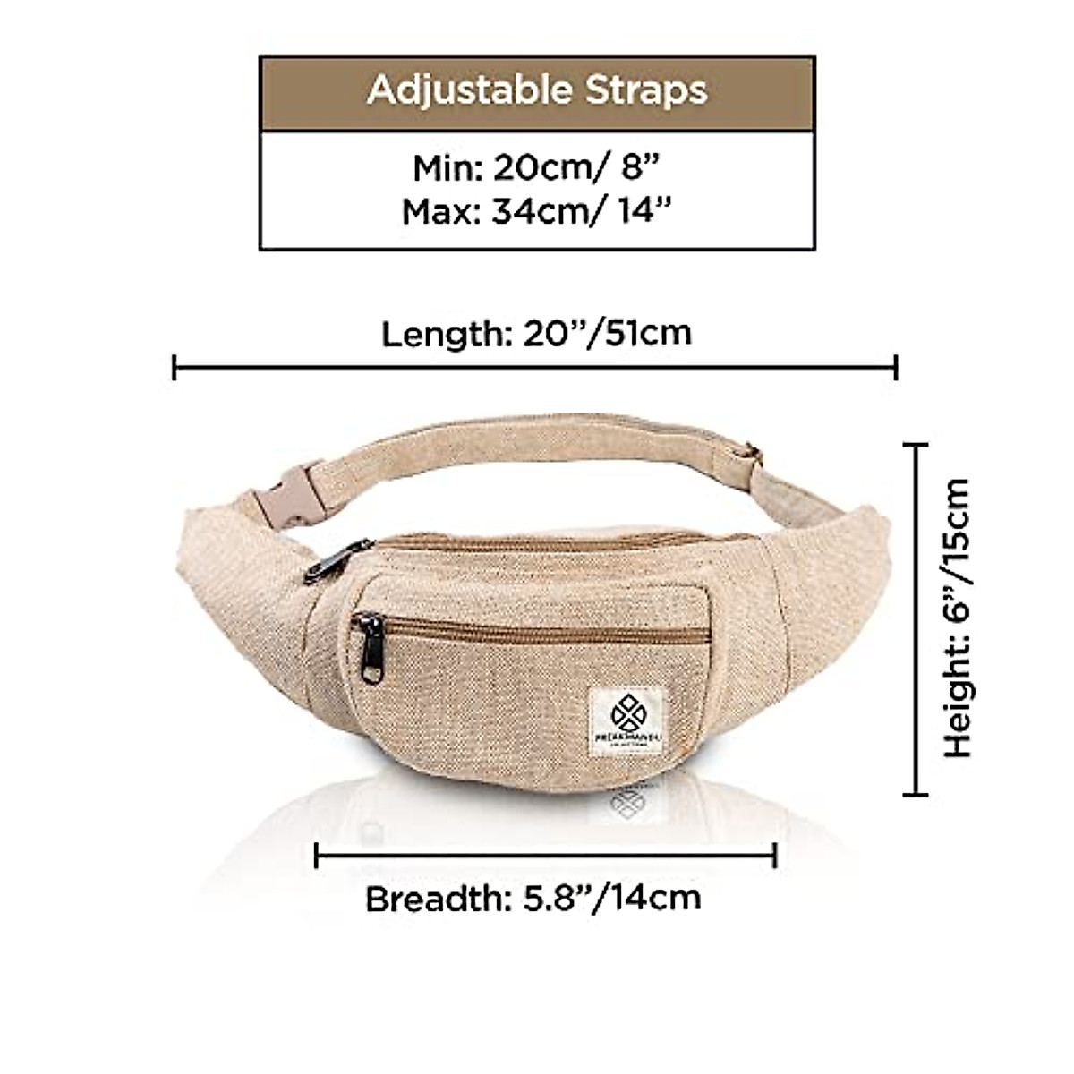 Freakmandu Eco-Friendly Boho Hippie Style Hemp Fanny Pack White Hip Waist Bag for Hiking Running Jogging (Nirvana)