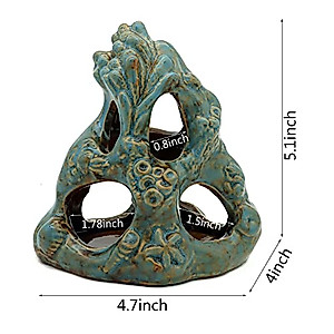 JIHAQUA Aquarium Ceramic Cave Decorations, Betta Fish Tank Accessories, Small Fish Tank Hideaway Decor