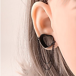 Atomhole 2PCS Cute Heart Ear Gauges with Chains Hypoallergenic 316 Stainless Steel Plugs for Ears Tunnels Piercing Expander Stretchers Body Jewelry (10mm(00G), Black)