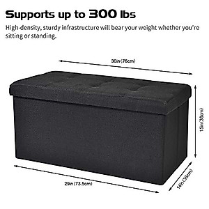 WoneNice Linen Folding Storage Ottoman Bench, Storage Chest Footrest Padded Seat, 30 x 15 x 15 Inches (Linen Black)