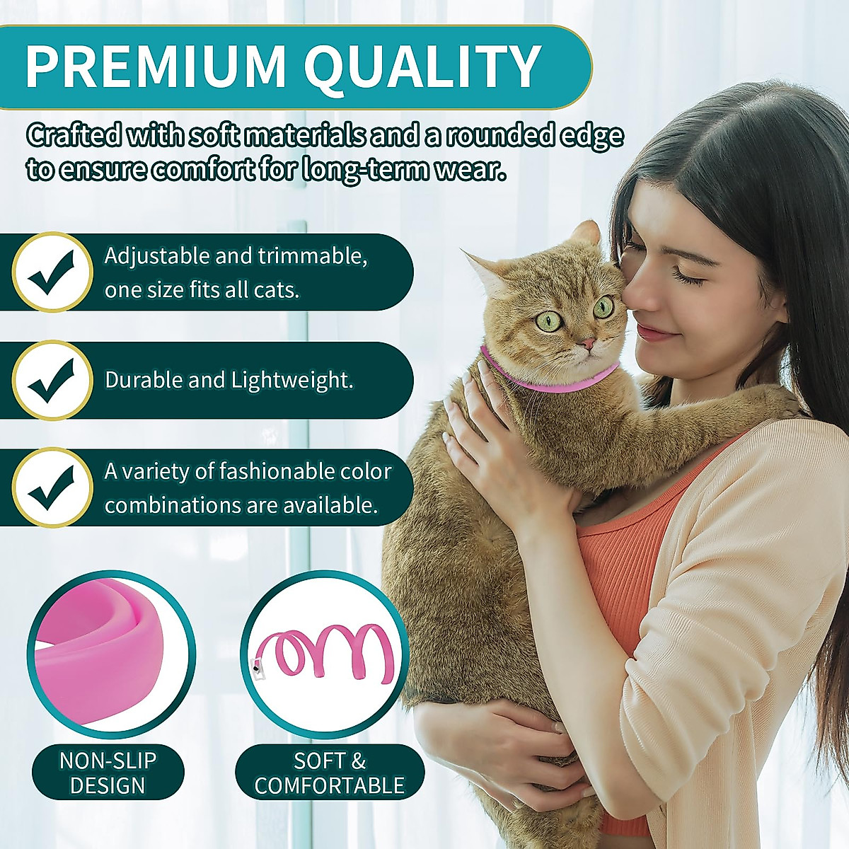 4 Pack Flea Collar for Cats, Cat Flea and Tick Collar 8 Months Cat Flea Collar Treatment Prevention, Adjustable Waterproof Cat Flea Collar Kitten Natural Tick and Flea Collar for Cat (Pink&Orange)