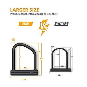 NDakter Bike U Lock, Heavy Duty Anti Theft Bicycle Locks Cable for Ebike, 18mm Shackle, 6FT Length High Security Cable with 3 Keys for Electric Scooter, Motorcycle, Bicycles,Outdoor Equipment