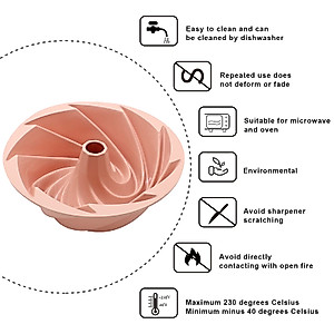 NEZART Silicone Cake Pans, Savarin Kitchen Cake Pans Mold, Non-stick Fluted Cake Pan with Spiral Design for Cake Jello Bread Birthday Party Perfect Bakeware for Cake, Jello, Gelatin, Bread