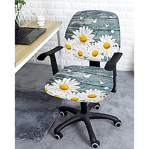 Big buy store Office Chair Cover Summer Daisy Floral Butterfly Protective Stretchable Universal Computer Chair Covers Retro Wooden Board Stretch Rotating Chair Slipcover