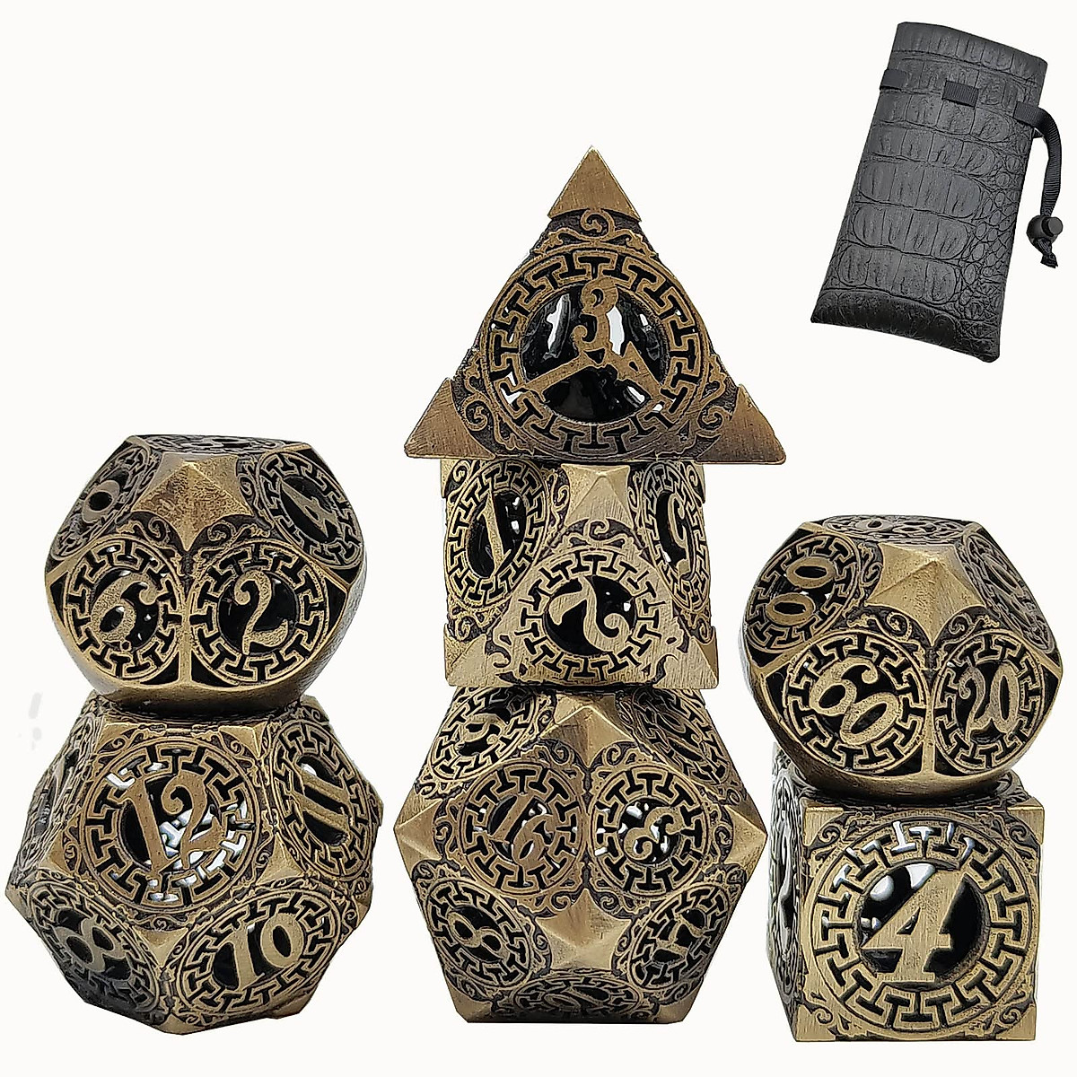DND Dice Set Dungeons and Dragons Dice Gifts RPG D&D Metal Polyhedral Dice Set Games Role Playing MTG Shadowrun Pathfinder Dice D4 D6 D8 D10 D12 D20 Dice, Ancient Bronze