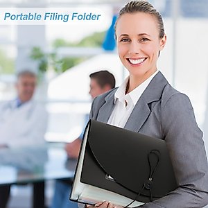 EOOUT 24 Pockets Accordian File Organizer, Portable Expanding File Folders with Expandable Cover, Desktop Plastic Accordion Folders Letter A4 Paper, Document Storage Organizer with Blank Labels