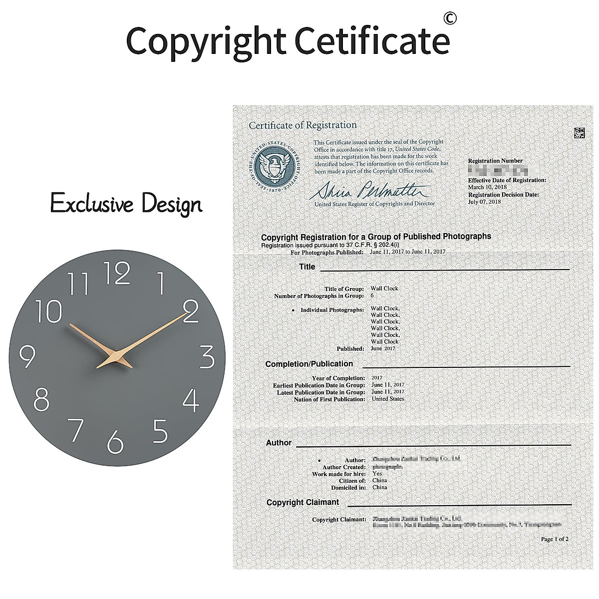 Mosewa Wall Clock Silent Non-Ticking Wall Clocks Battery Operated - 10 Inch Wood Modern Simple Clock Decorative for Kitchen, Bedroom, Bathroom, Office, Living room (Gray)