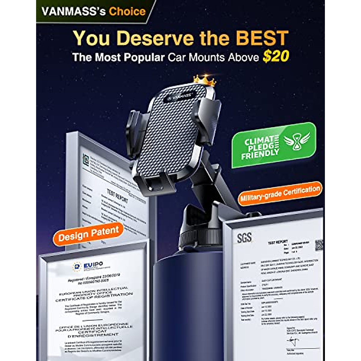 VANMASS [Pro Version Universal Car Phone Mount [Super Suction Cup] Dashboard Phone Holder Stand, Handsfree Windshield Dash Air Vent Phone Holder Car, Compatible with iPhone 13 12 Samsung LG & Truck