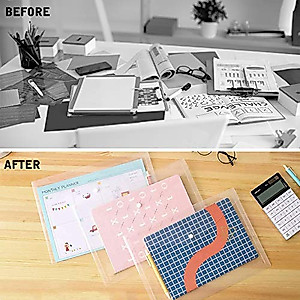 EOOUT 50pcs Plastic Envelopes with Button Snap Closure, Clear Plastic Poly Envelope, Folders for Documents, Waterproof Plastic File Folder, Letter Size, A4 Size, for School and Office Supplies